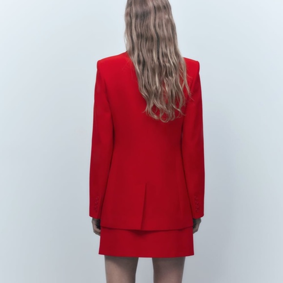 Zara | Jackets & Coats | Zara Fitted Blazer With Pockets Red Premium ...